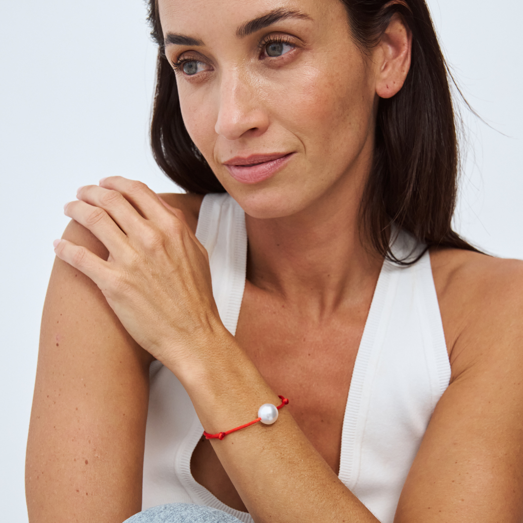 Red Satin Bracelet | South Sea Pearl Bracelet | AUTORE MODA